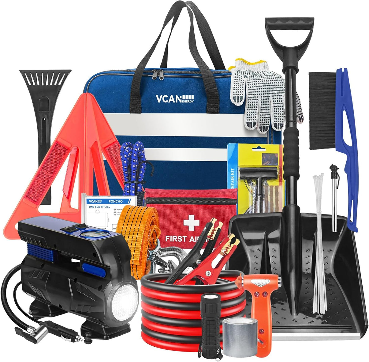 Car Emergency Safety Kit Bag with Digital Air Compressor,Jumper Cables ...